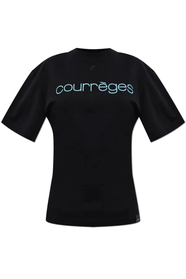 COURREGES T-shirt With Printed Logo - Black