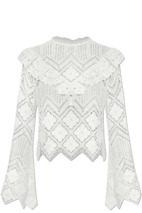 SELF-PORTRAIT Lace Top With Long Sleeves - White
