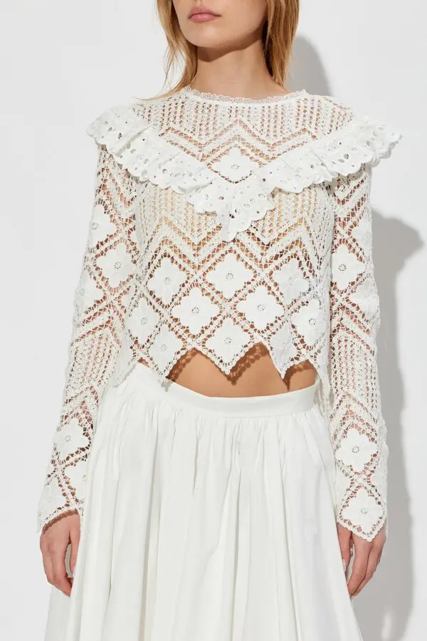 SELF-PORTRAIT Lace Top With Long Sleeves