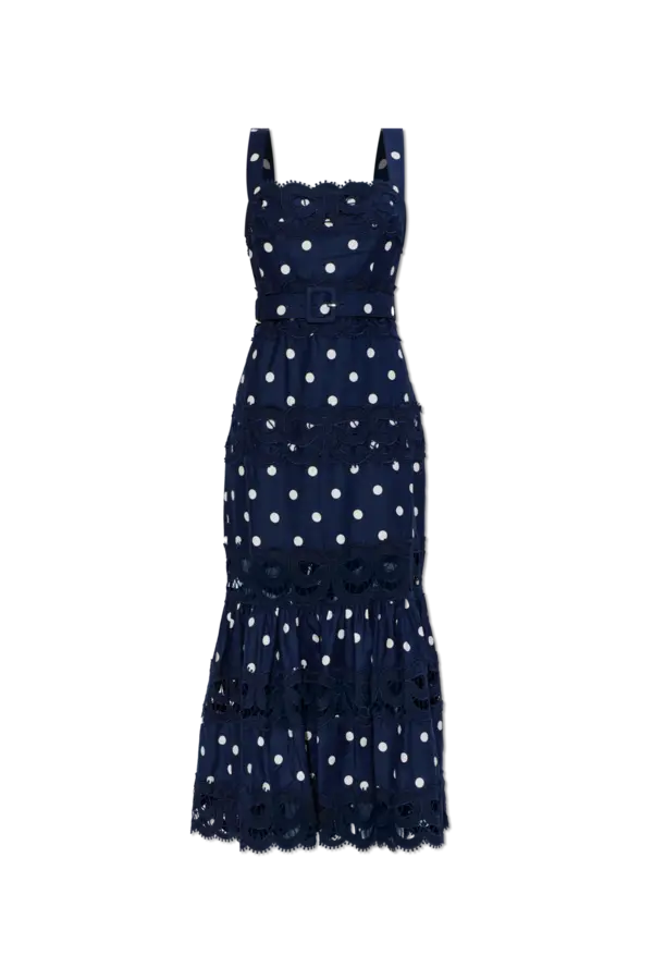 SELF-PORTRAIT Lace Midi Dress With Spaghetti Straps - Navy Blue