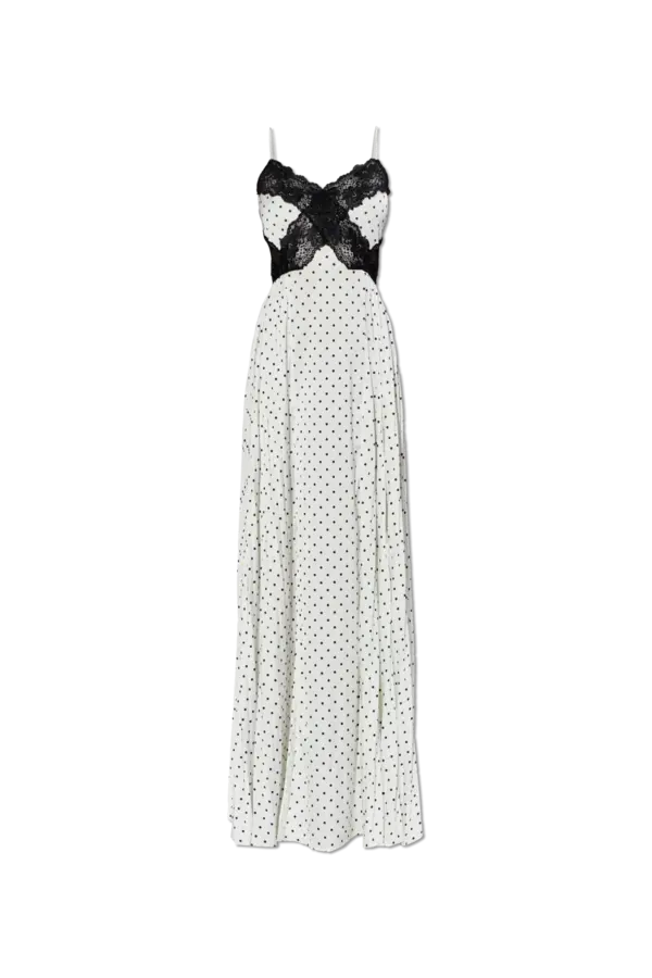 SELF-PORTRAIT Polka Dot Maxi Dress With Lace - White