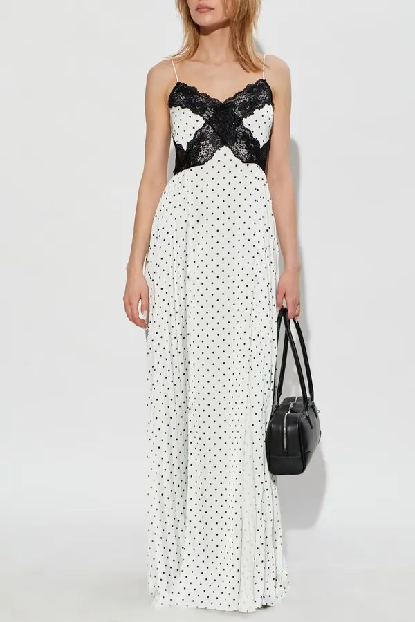 SELF-PORTRAIT Polka Dot Maxi Dress With Lace