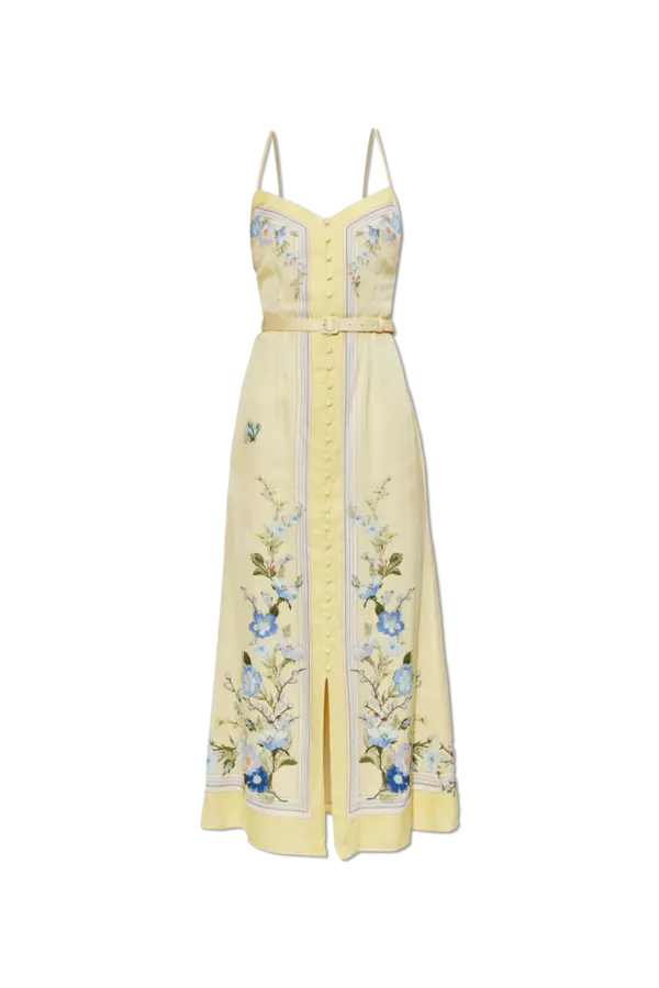 SELF-PORTRAIT Floral Motif Midi Dress - Yellow