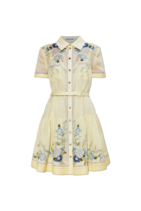 SELF-PORTRAIT Floral Motif Shirt Dress - Yellow