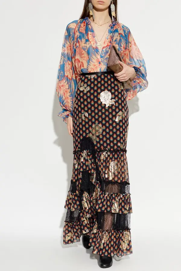 Etro Asymmetric Skirt With Floral Lurex Thread