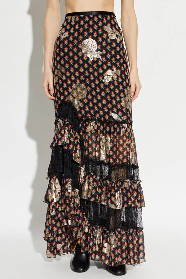 Etro Asymmetric Skirt With Floral Lurex Thread