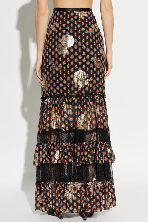 Etro Asymmetric Skirt With Floral Lurex Thread