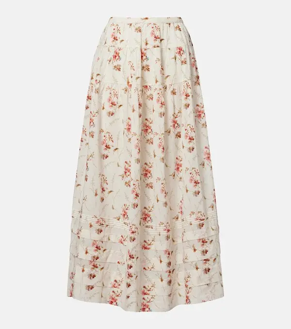 DÔEN Marie Floral Cotton Midi Skirt - Multicoloured