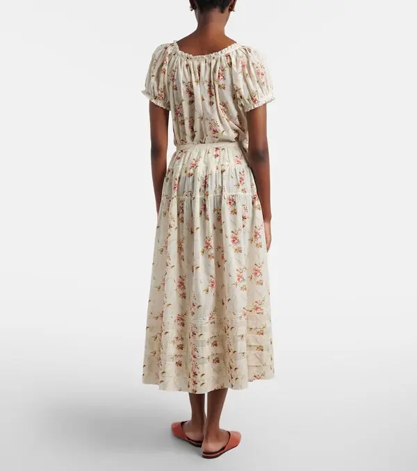 DÔEN Marie Floral Cotton Midi Skirt