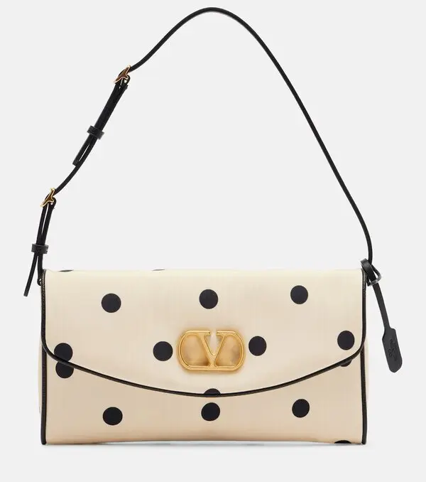 Valentino Garavani Devain Small Polka-dot Satin Shoulder Bag - Beige