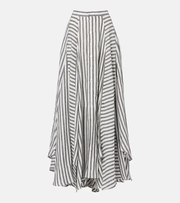 Ralph Lauren Shamus Striped Linen Maxi Skirt - Grey