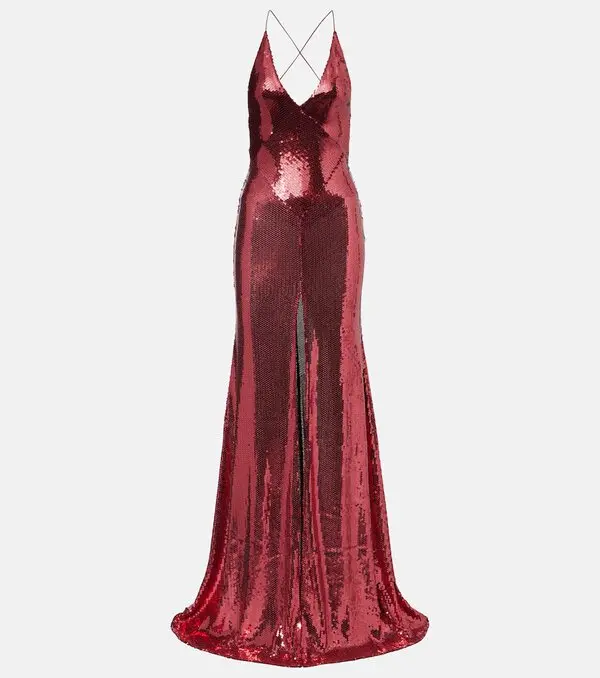 Alex Perry Sequined Gown - Red