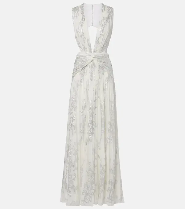 Costarellos Amalia Floral Silk Georgette Gown - White