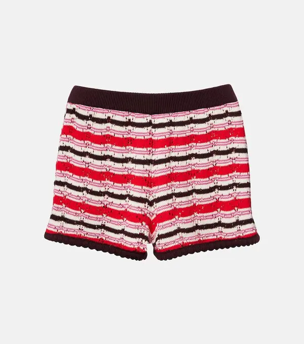 Attico Striped Crochet Cotton Shorts - Multicoloured