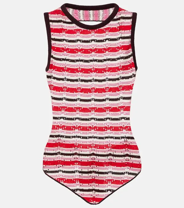 Attico Striped Crochet Cotton Top