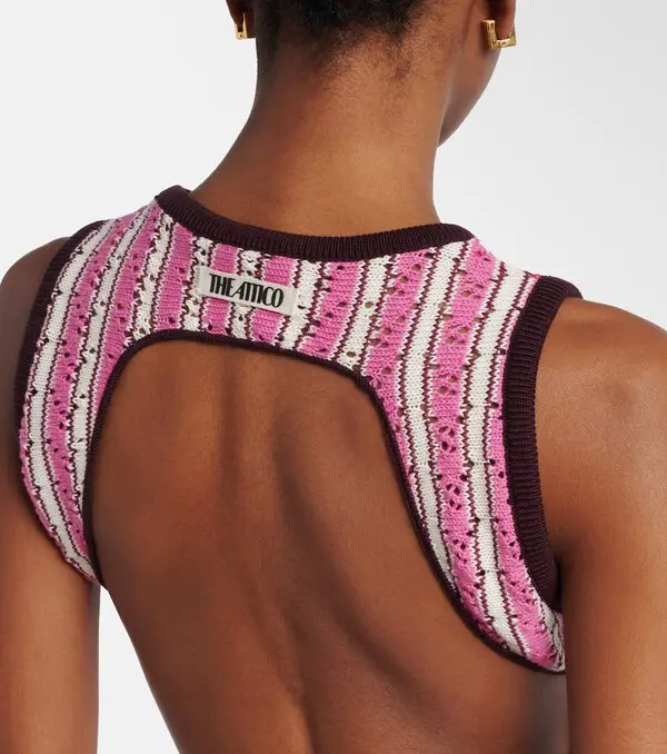 Attico Striped Crochet Cotton Top