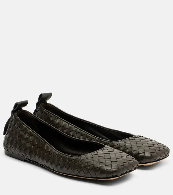 Bottega Veneta Charlotte Intrecciato Leather Ballet Flats - Brown