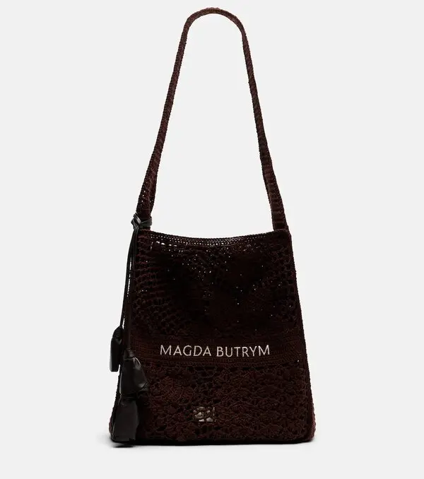 Magda Butrym Crochet Tote Bag With Lamb Leather Trim - Brown