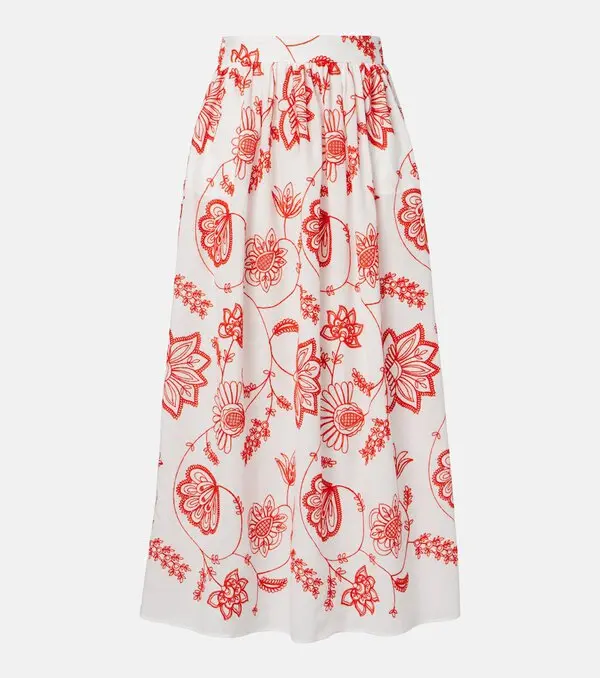 ERES Calie Embroidered Cotton-blend Midi Skirt - Orange