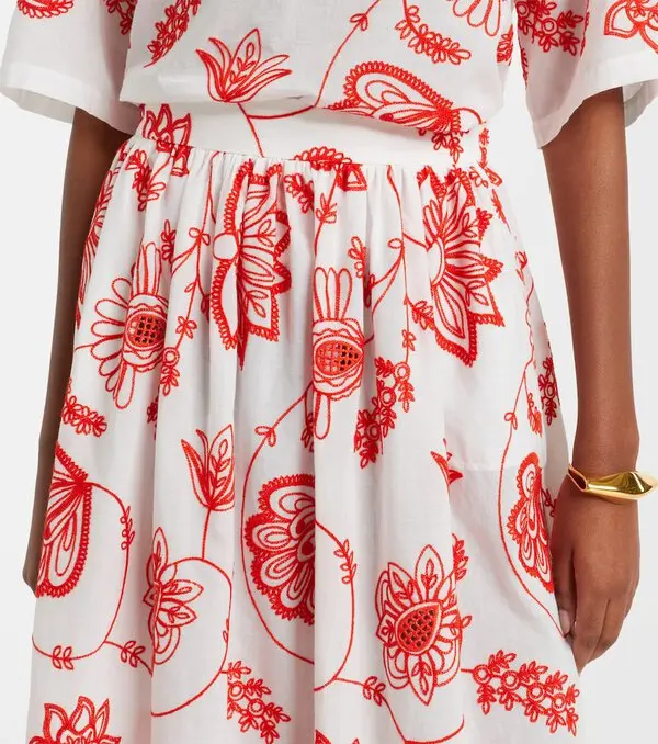 ERES Calie Embroidered Cotton-blend Midi Skirt - Red