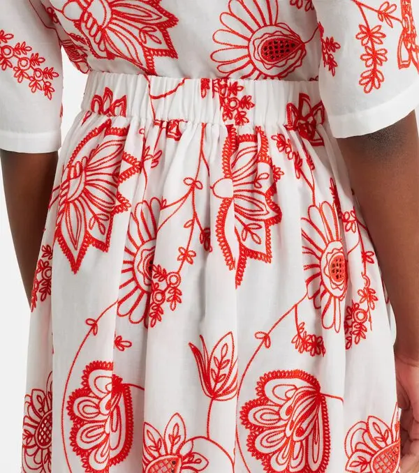 ERES Calie Embroidered Cotton-blend Midi Skirt - Red