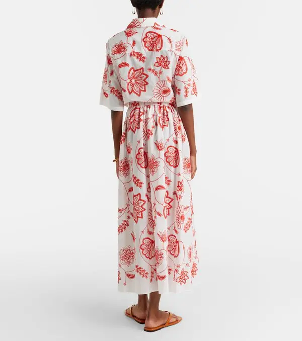 ERES Calie Embroidered Cotton-blend Midi Skirt - Red