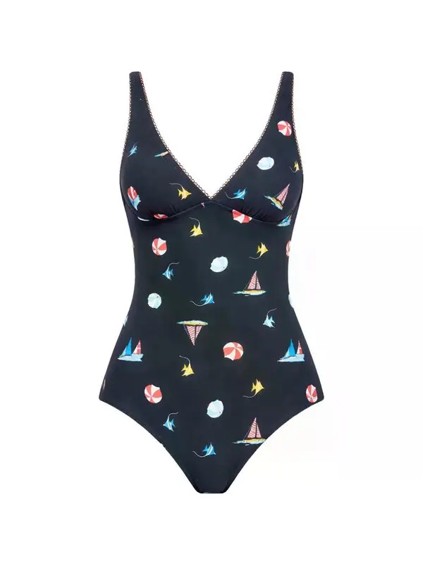 Seafolly Geometric-print Scalloped Swimsuit - Blue