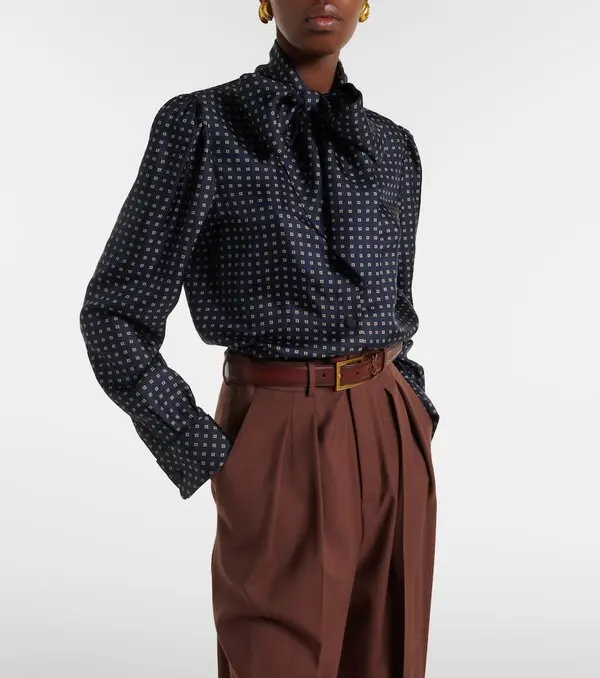 Saint Laurent Printed Tie-neck Silk Crêpe De Chine Blouse
