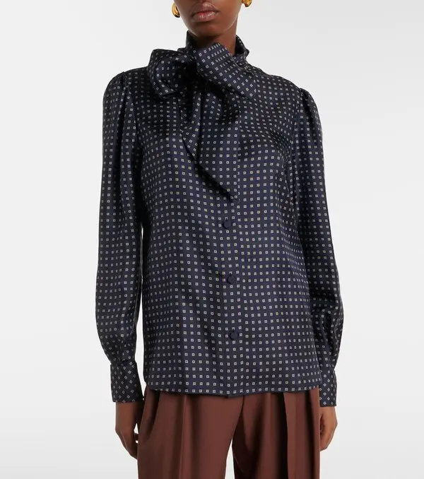 Saint Laurent Printed Tie-neck Silk Crêpe De Chine Blouse