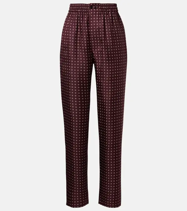 Saint Laurent Printed Silk Satin Pajama Pants - Burgundy
