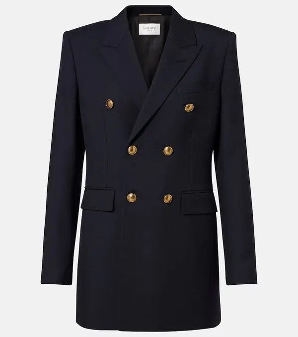 Saint Laurent Double-breasted Wool Gabardine Blazer - Blue