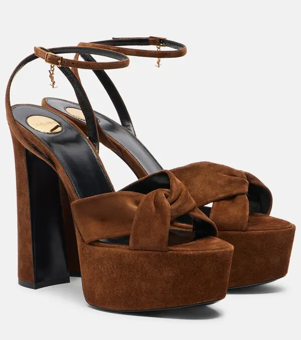 Saint Laurent Franciane Leather Platform Sandals - Brown