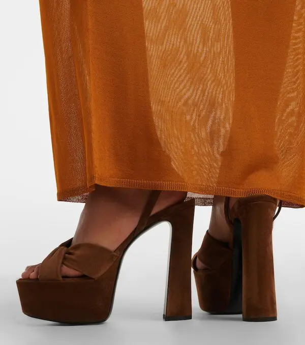 Saint Laurent Franciane Leather Platform Sandals - Brown