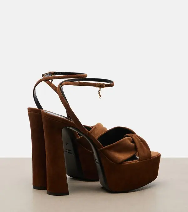 Saint Laurent Franciane Leather Platform Sandals - Brown