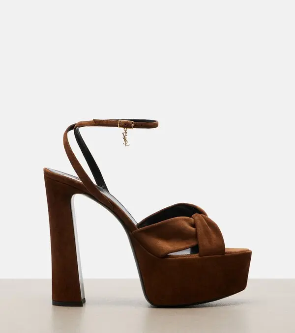 Saint Laurent Franciane Leather Platform Sandals - Brown