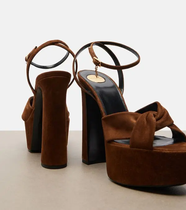 Saint Laurent Franciane Leather Platform Sandals - Brown