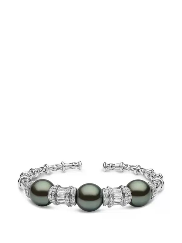 Yoko London Diamond Tahitian Pearl Bangle In 18k White Gold - Silver