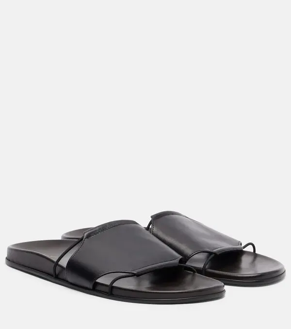 THE ROW Vivienne Leather Slides - Black