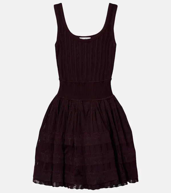 Alaïa Ribbed-knit Scalloped Minidress - Burgundy