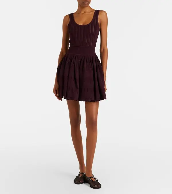 Alaïa Ribbed-knit Scalloped Minidress - Burgundy