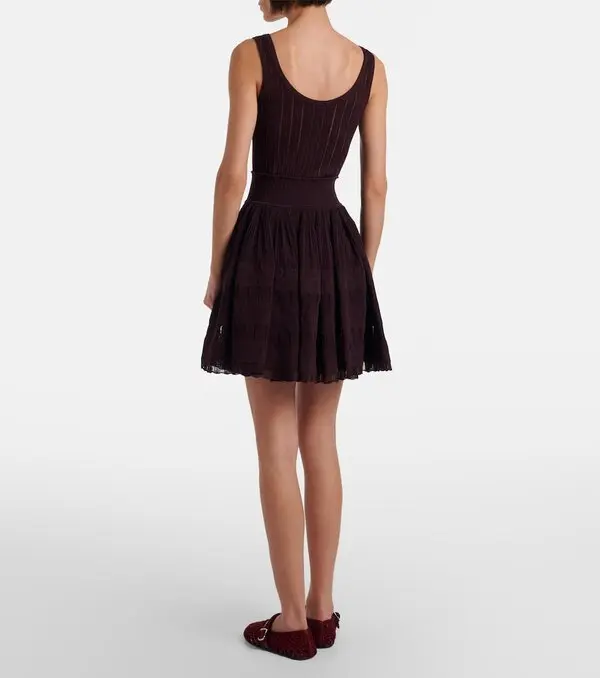 Alaïa Ribbed-knit Scalloped Minidress - Burgundy