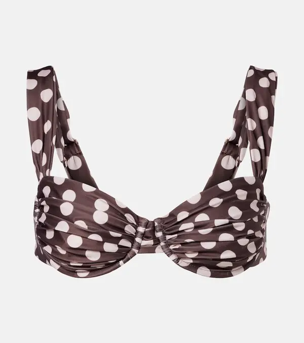 Faithfull The Brand Sol Gathered Polka-dot Bikini Top - Brown