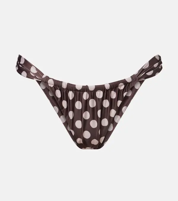 Faithfull The Brand Andez Gathered Polka-dot Bikini Bottoms - Brown