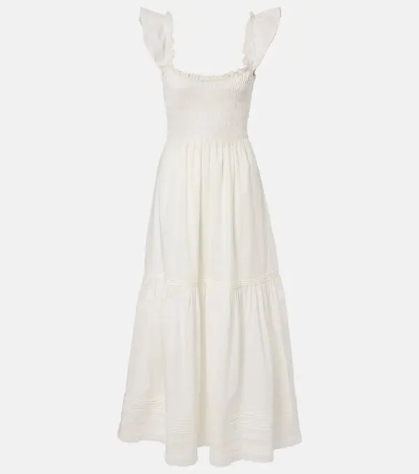 Faithfull The Brand Valentina Shirred Cotton Maxi Dress - White