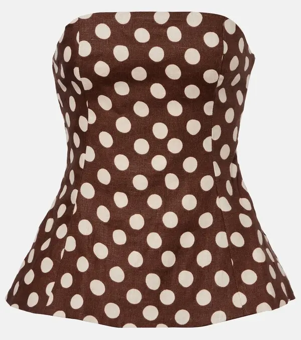 Faithfull The Brand Petro Polka-dot Strapless Linen Top - Brown