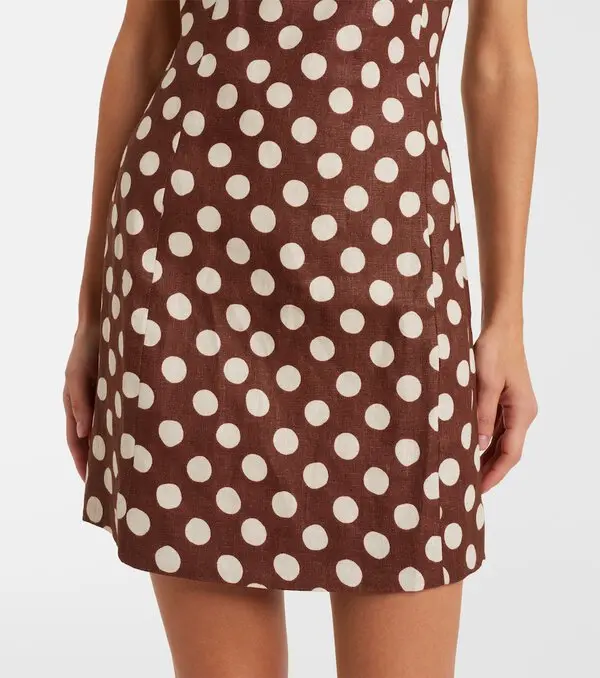 Faithfull The Brand Lydie Polka-dot Linen Minidress - Brown