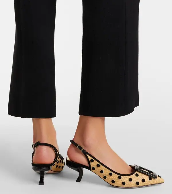 ROGER VIVIER Virgule Polka-dot Canvas Slingback Pumps - Beige