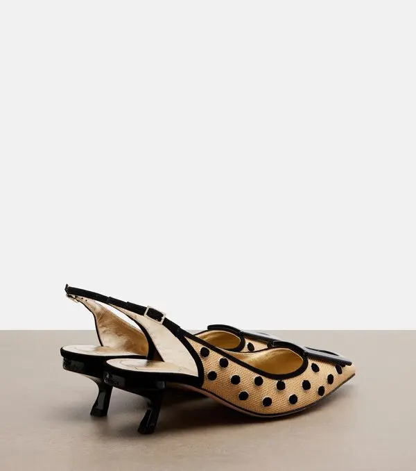 ROGER VIVIER Virgule Polka-dot Canvas Slingback Pumps - Beige