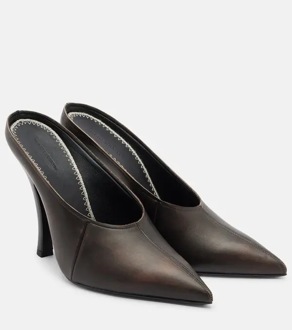 Magda Butrym Leather Pointed Toe Mules - Brown