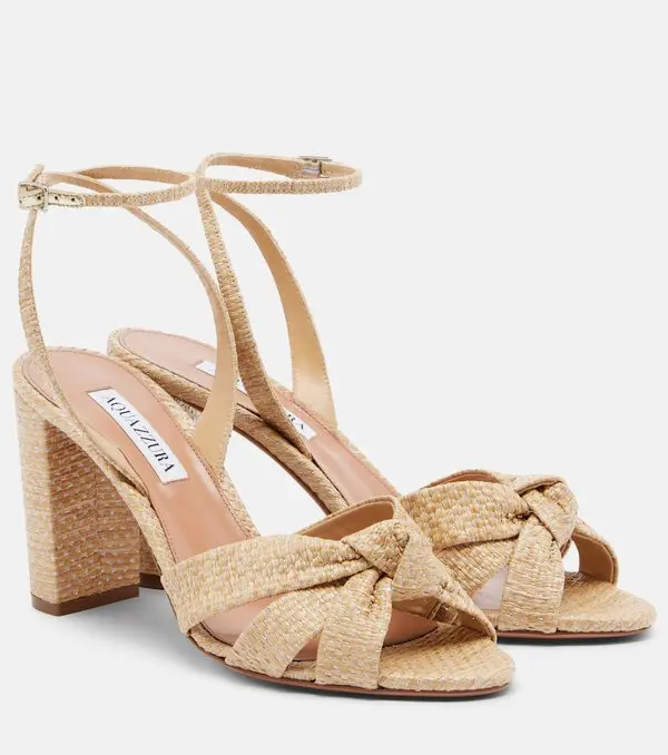 AQUAZZURA Nina Raffia Slingback Sandals - Beige